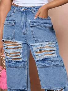 Women's High Waisted Ripped Jeans With Torn Edges And Tassels For ...