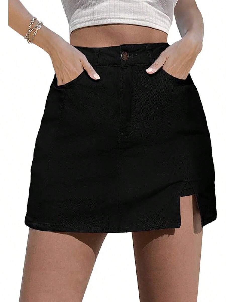 Luvamia Skorts Skirts For Women Denim Mini Skirt Side Slit With High Waisted Jean Shorts ...