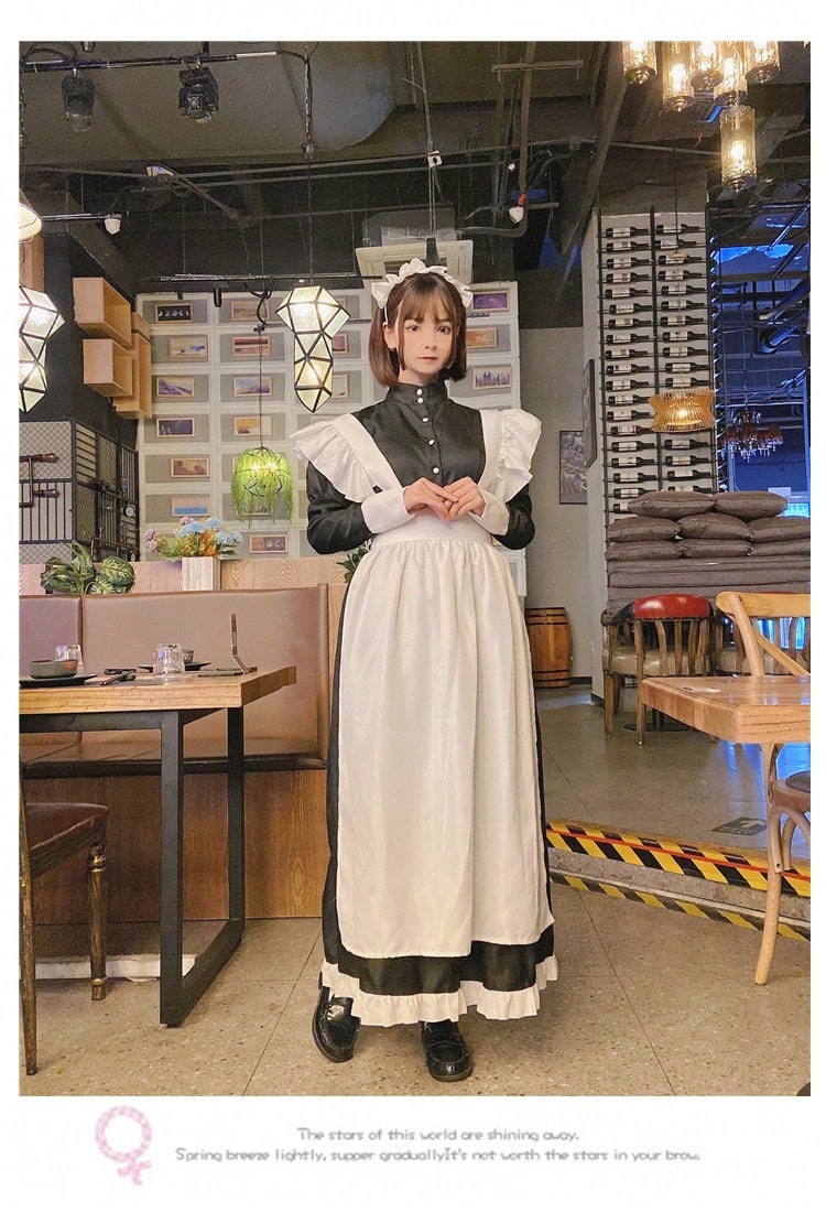 Classic Black And White Maid Cosplay Costume With British Style Pearl