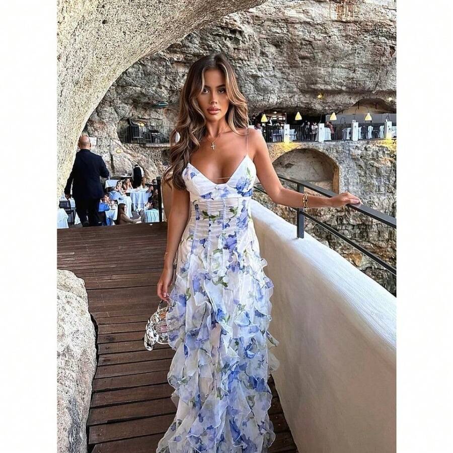 Summer New Printed Lotus Leaf Edge Dress For Women | SHEIN USA