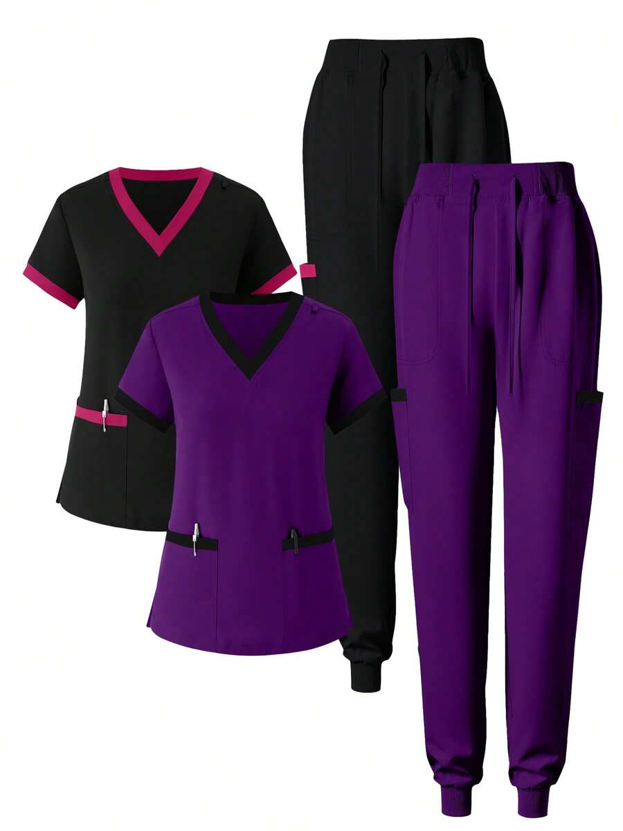 (Four-Piece Set) Scrubs Uniform Women's Running Matte Elastic Sports ...