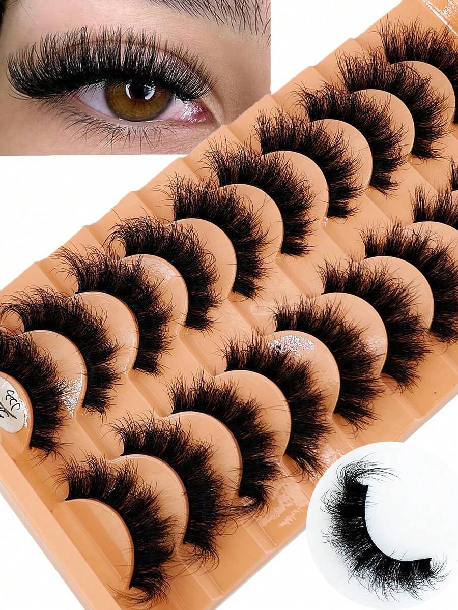 10 Pairs False Fluffy Russian Strip Lashes 3D Fake Lashes Makeup Messy ...