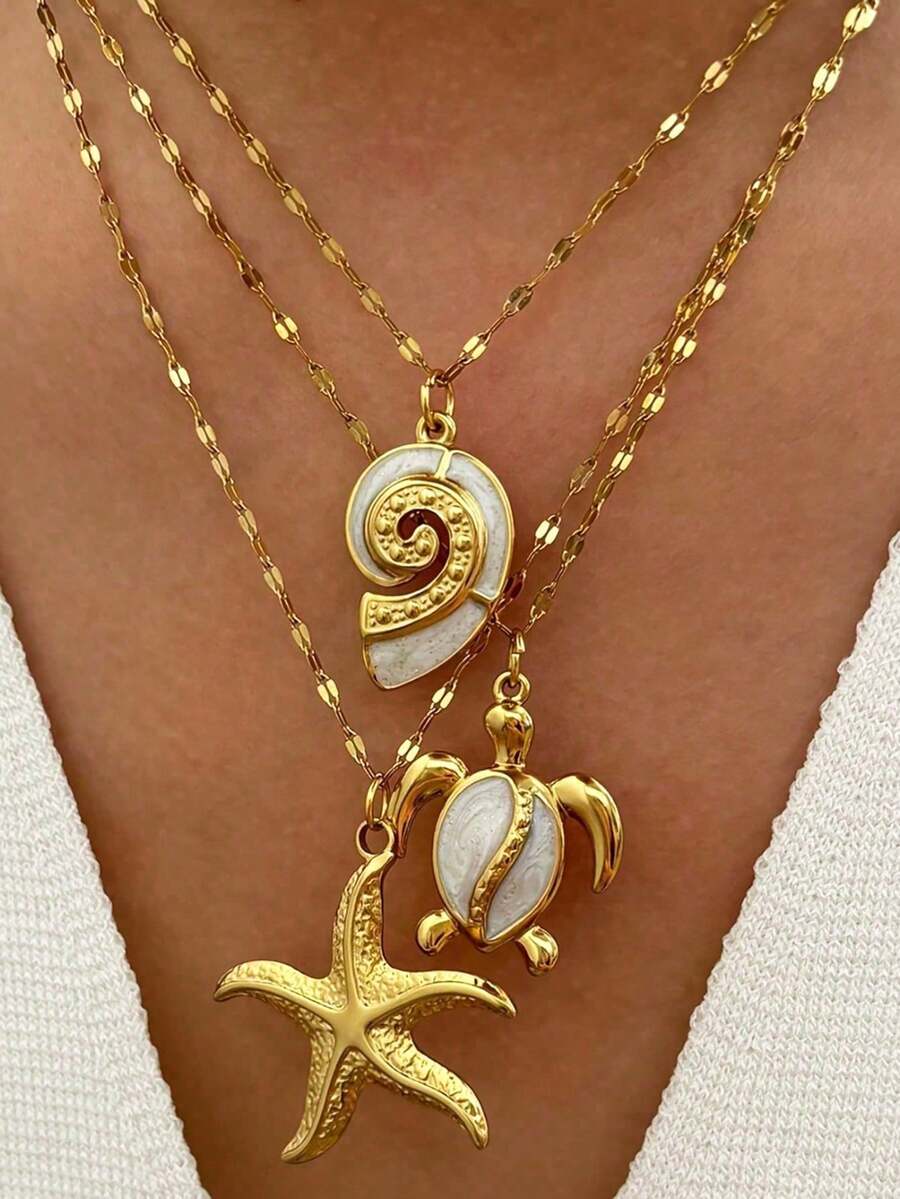 1pc Elegant Stainless Steel Ocean-Themed Necklace With Colorful Enamel ...