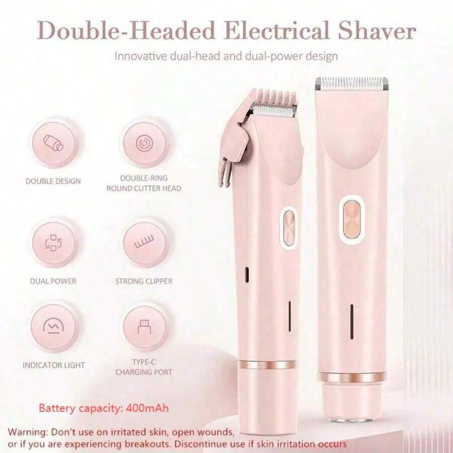 2 In 1 Bodv Shaver, Silky Glow Shaver. 2 In 1 Women Electic Razor, Wet/Dry Dual Head Bikini ...