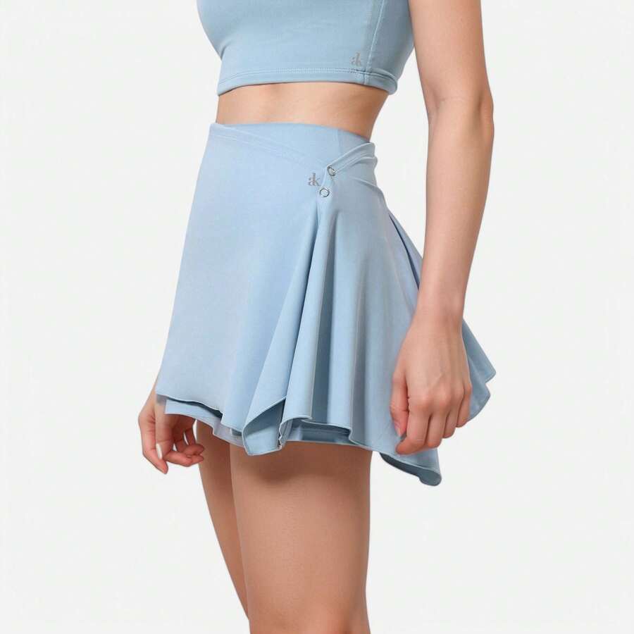 Women's High Waist Active Skirt With Overlapping Front Panel And Subtle ...