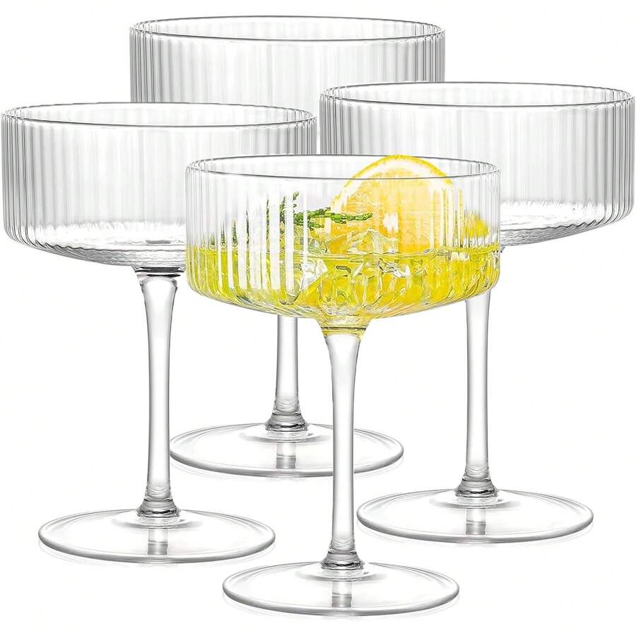 Coupe Glasses Set Of 4, Ribbed Cocktail Glass, Crystal Drinking Glasses ...