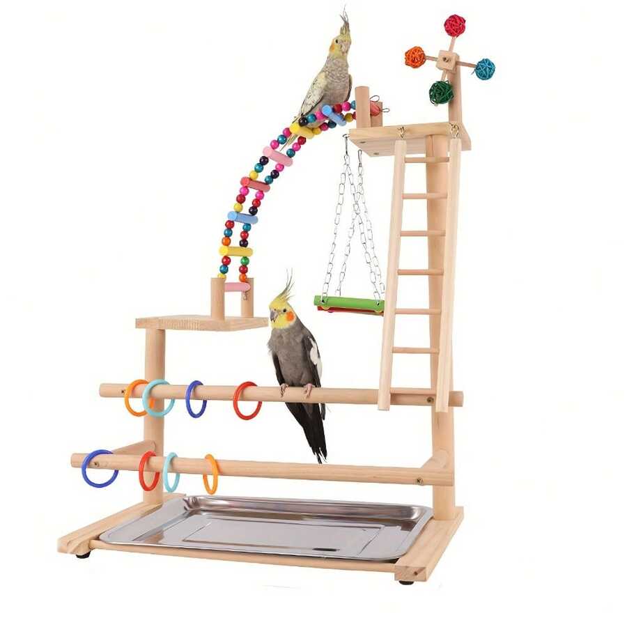 Local Warehouse-1pc Deluxe Wooden Parrot Play Stand With Swing, Ladder ...