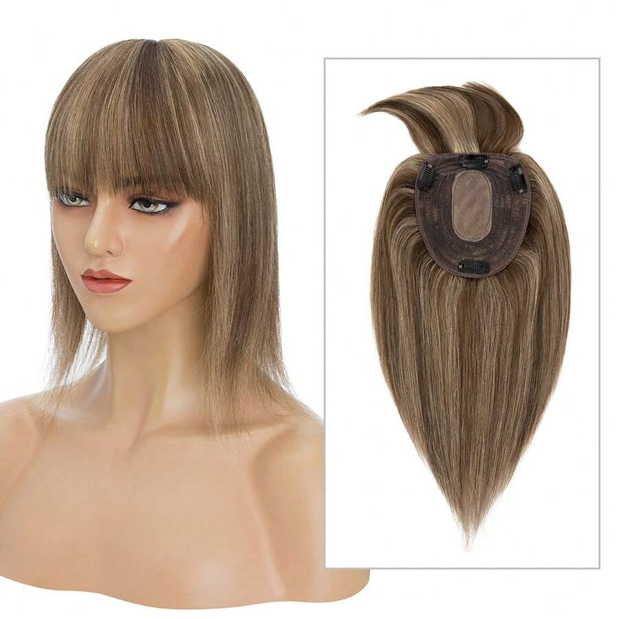 Postizos de cabello humano 100 % real con flequillo, atados a mano ...