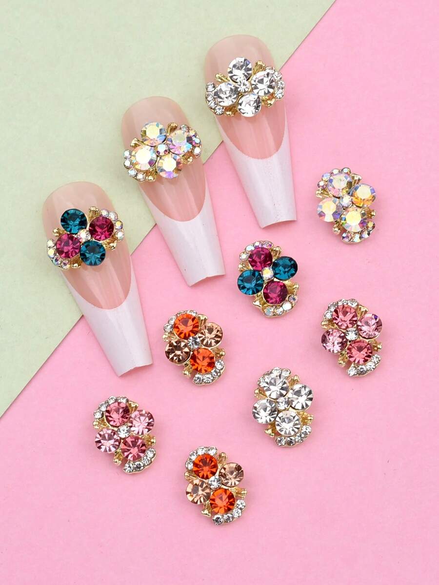 10pcs Crystal Colorful Rhinestone Diamonds Nail Charms 3d Gold Big ...