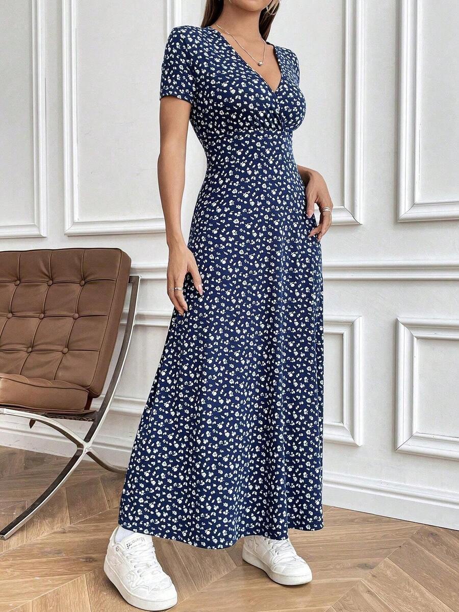 Summer Women's V Neck Short Sleeve Vacation Maxi Dress,Elegant And ...