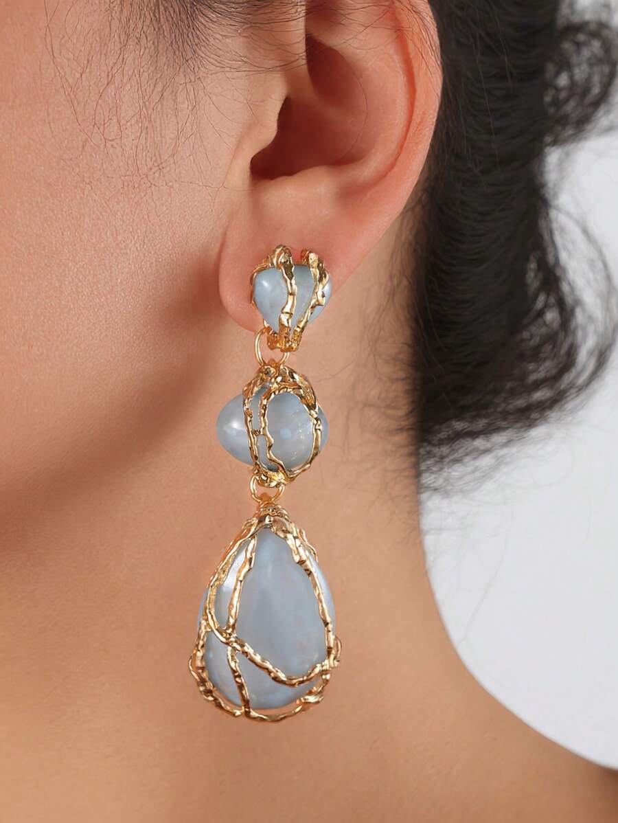 New Boho Statement Resin Stone Long Dangle Earrings For Women Light Luxury Alloy Net Earrings ...