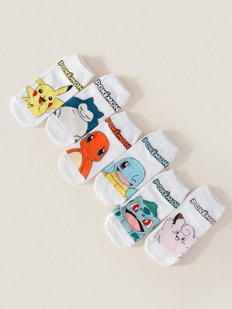 pokemon 6 Pairs Women's Pokemon Pikachu Series Cute Cartoon Versatile ...