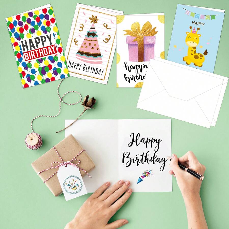 18 Pieces Birthday Greeting Cards With Envelopes, Matched Stickers ...