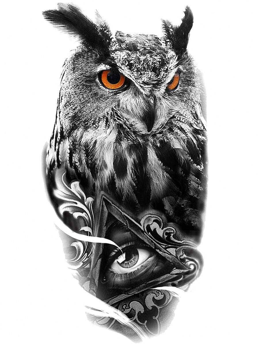 1 hoja de tatuajes temporales de búho para mujeres y hombres en el ...