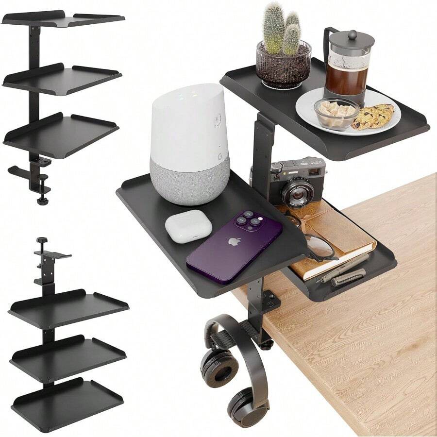 Clip On Desktop Organizer With Adjustable 3-Layer Tray - Flexible And ...