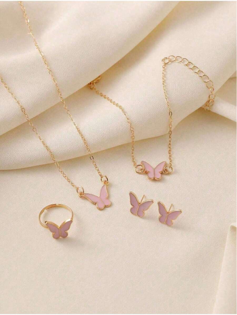 5pcs Elegant Butterfly Design Jewelry Set: Necklace, Earrings, Ring ...