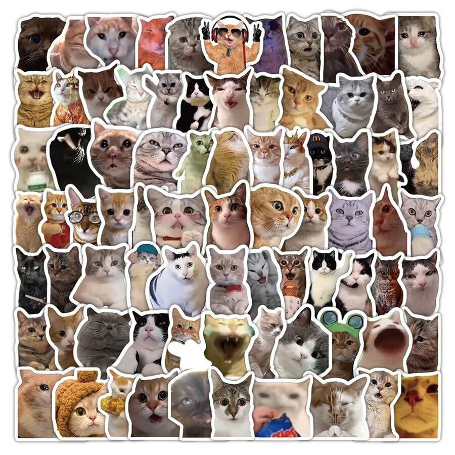 100pcs Cute & Funny Cat Meme Stickers, Meme Graphic, Suitable For ...