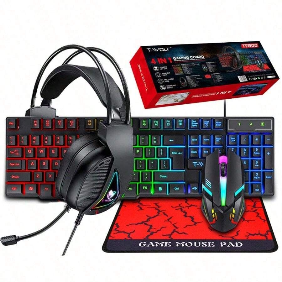 RGB PC Gaming Keyboard Mouse & Headset Set LED Gamer Bundle Mechanical ...