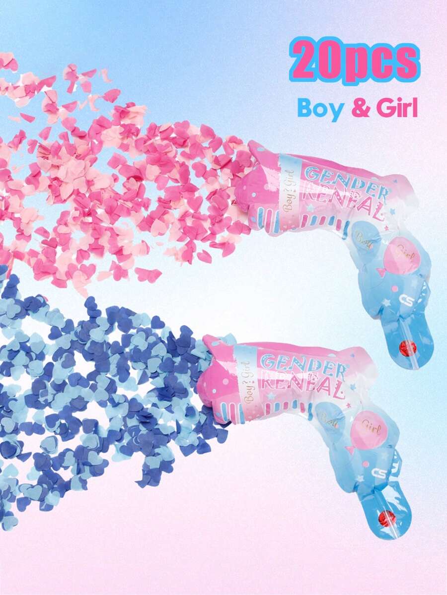 20pcs-Gender Reveal Confetti Balloon Salute Gun, He Or She Baby Boy Or ...
