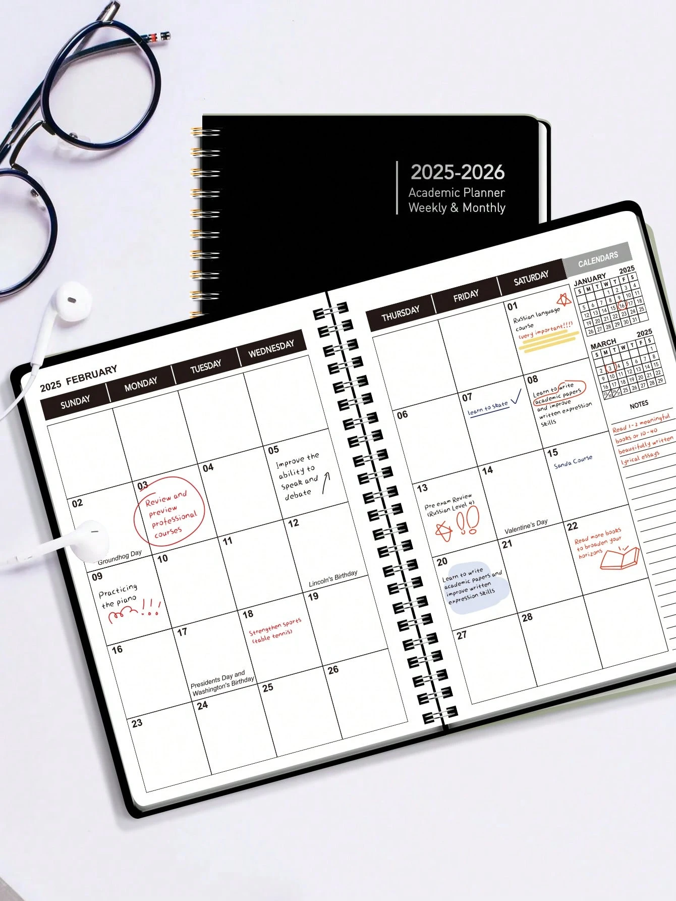 Trees Planificador semanal y mensual 2025-2026, cuaderno espiral con ...