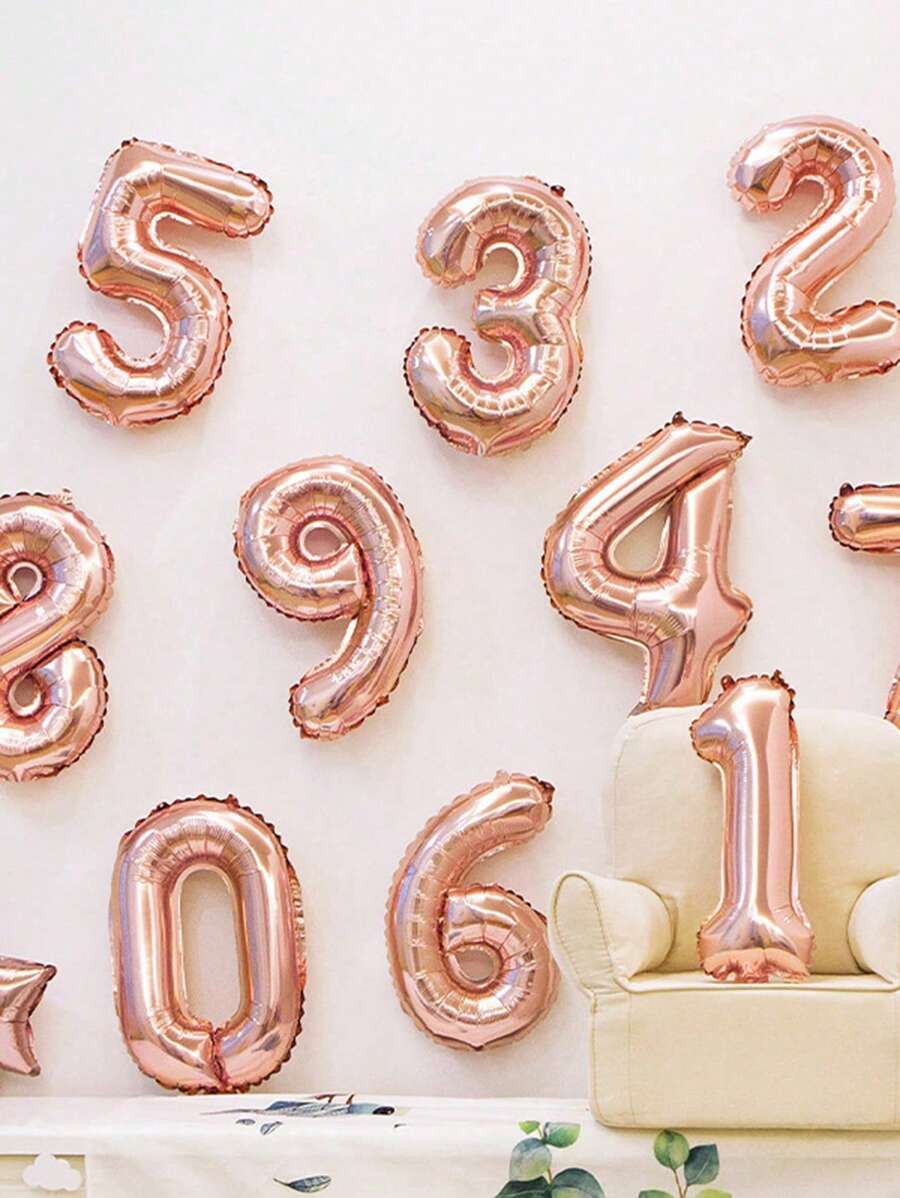 1 Pc 16-Inch Rose Gold Numeric Balloon, Cute Small Size Party Birthday ...