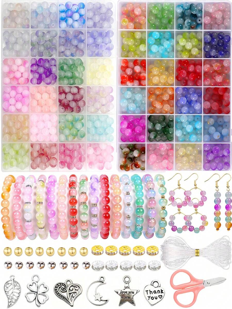 1 Box 8mm Glass Beads For Jewelry Making, Two-Color Beads Colors ...