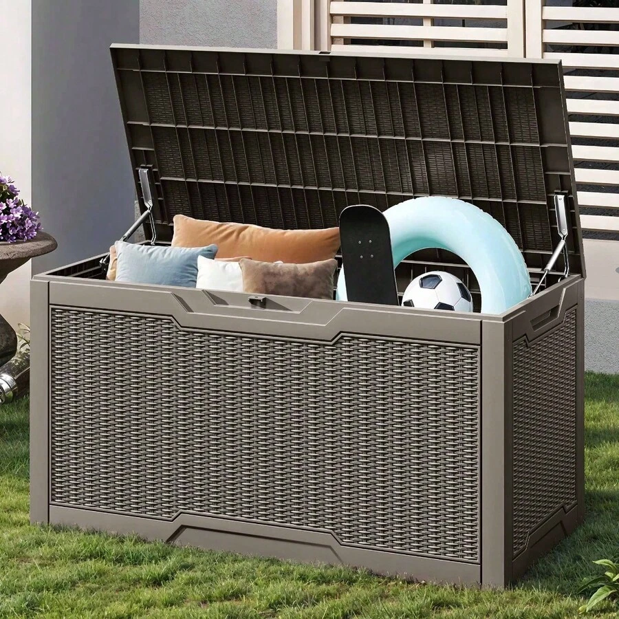 100 Gallon Large Deck Box, Outdoor Resin Storage Box, Outdoor Container ...