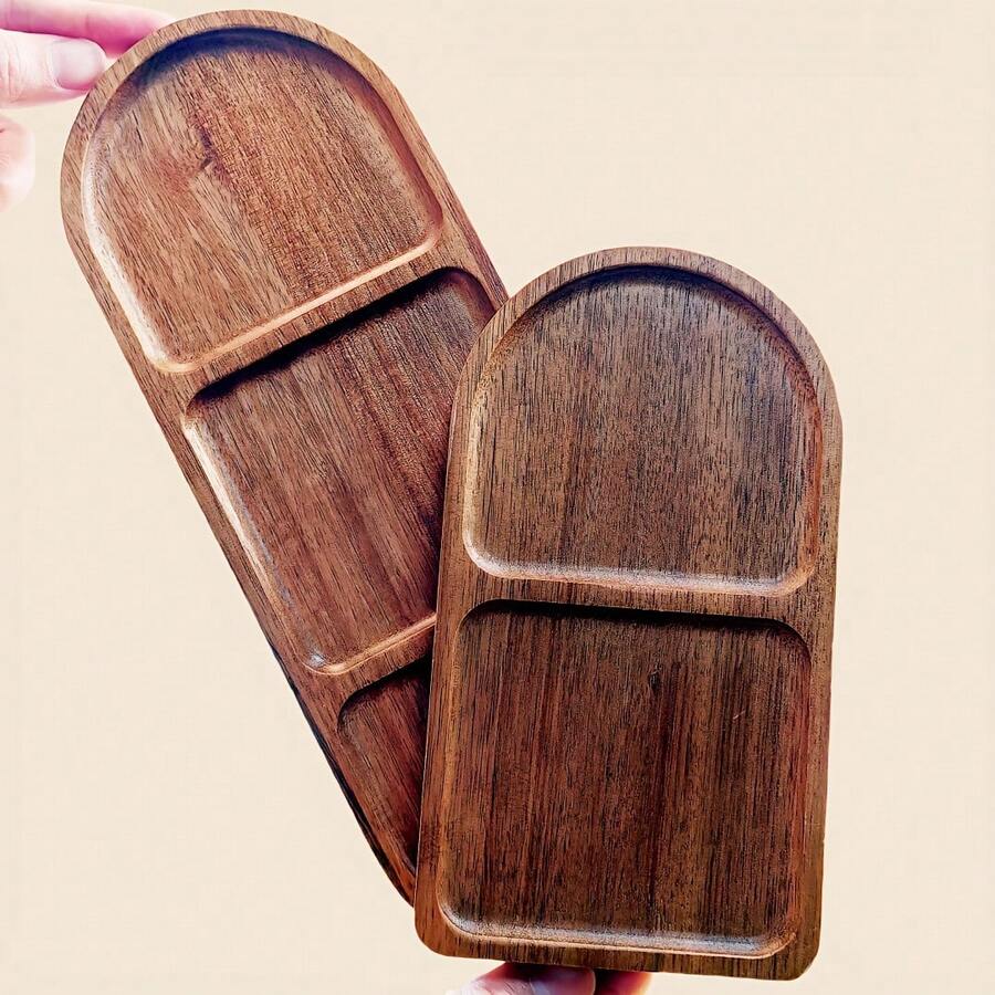 1pc Wooden Appetizer Plate With Dip Compartments, Anti-Slip And Divider ...