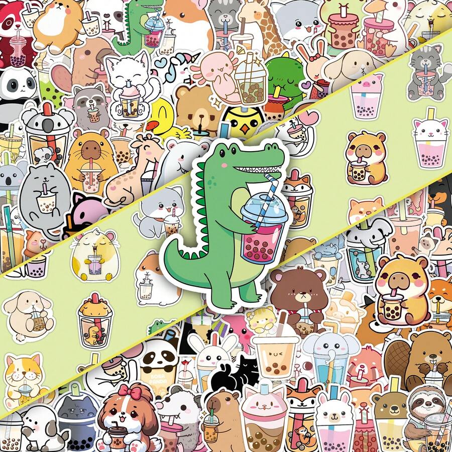 100pcs Cute Cartoon Pet, Boba Tea, Adorable Animal Stickers, Creative ...