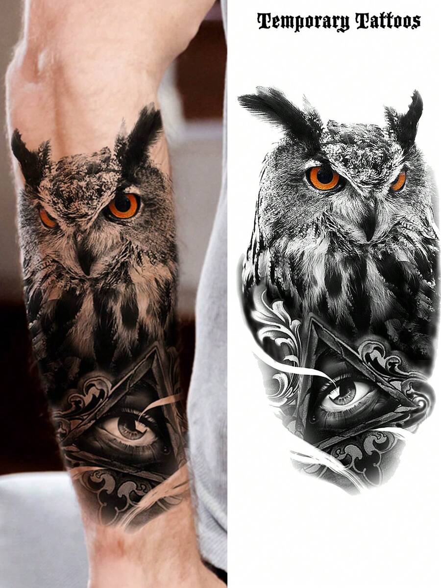 1 hoja de tatuajes temporales de búho para mujeres y hombres en el ...