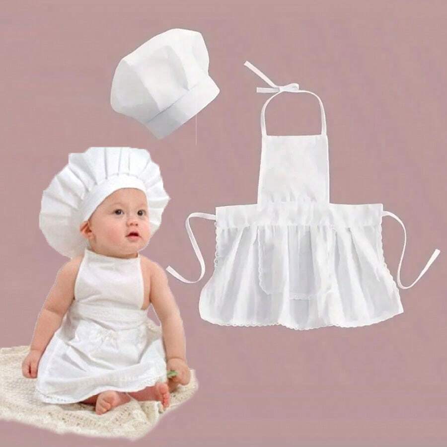 Baby Growth Photo Shoot Prop Chef Apron & Hat Set, White Unisex Infant ...