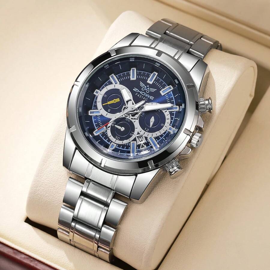 1pc Elegant Bar Scale Circular Dial Stainless Steel Quartz Watch ...