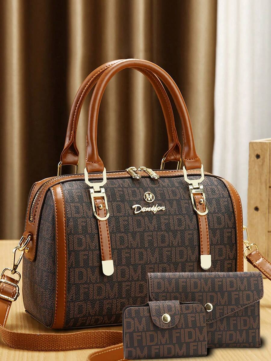 Three Pieces Set Women's Printed Handbag Personalized Reading Handbag ...