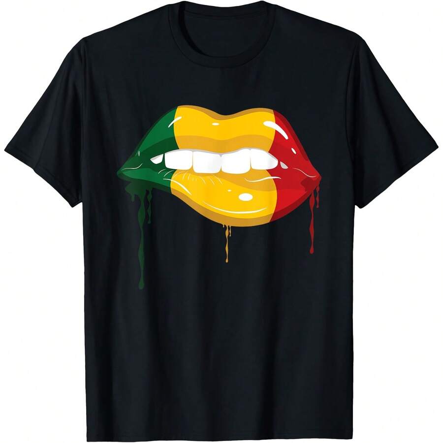 Reggae Sexy Dripping Lips Flag Drip T-Shirt | SHEIN USA