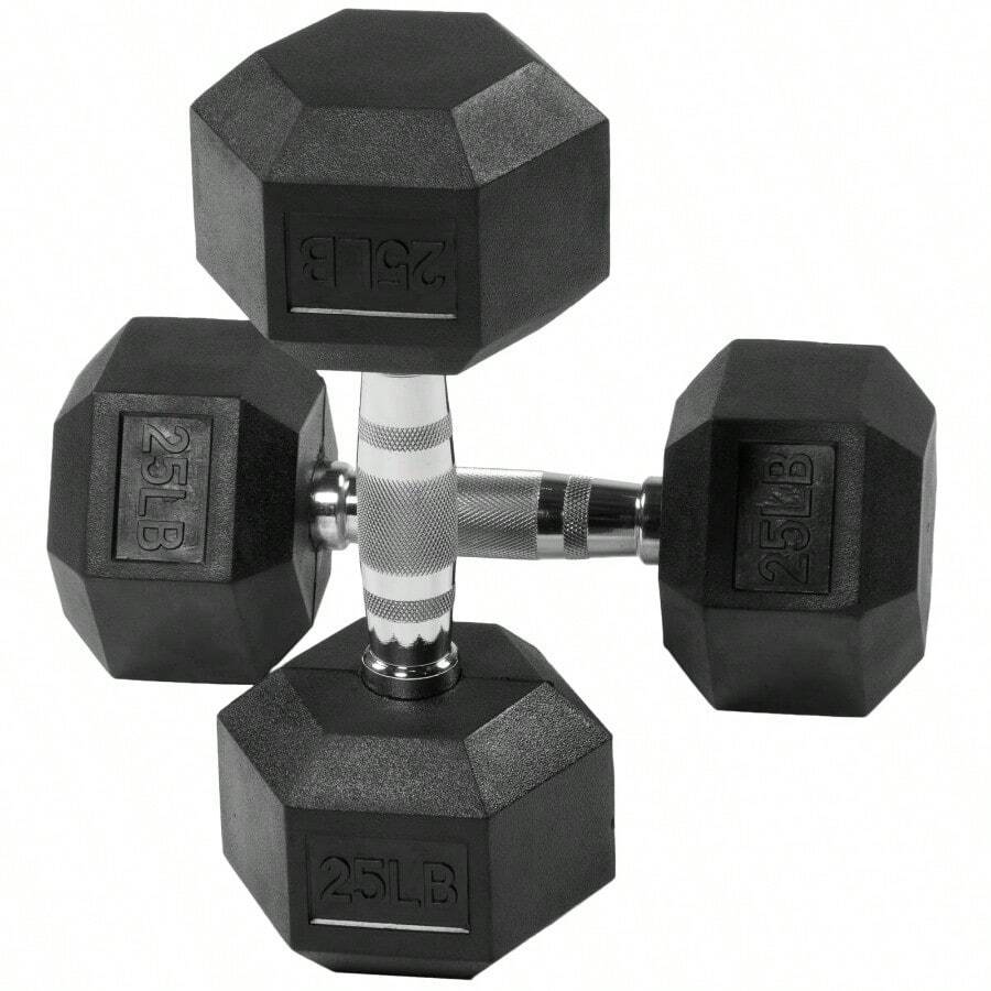 2Pcs 25 Lbs Hex Dumbbells With Rubber Coated Hand Weights For Exercises ...