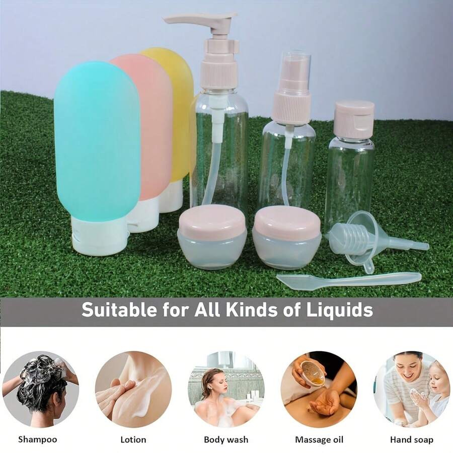 Juego de botellas rellenables para viaje, con atomizador, loción, champú, gel de ducha y tubos ...