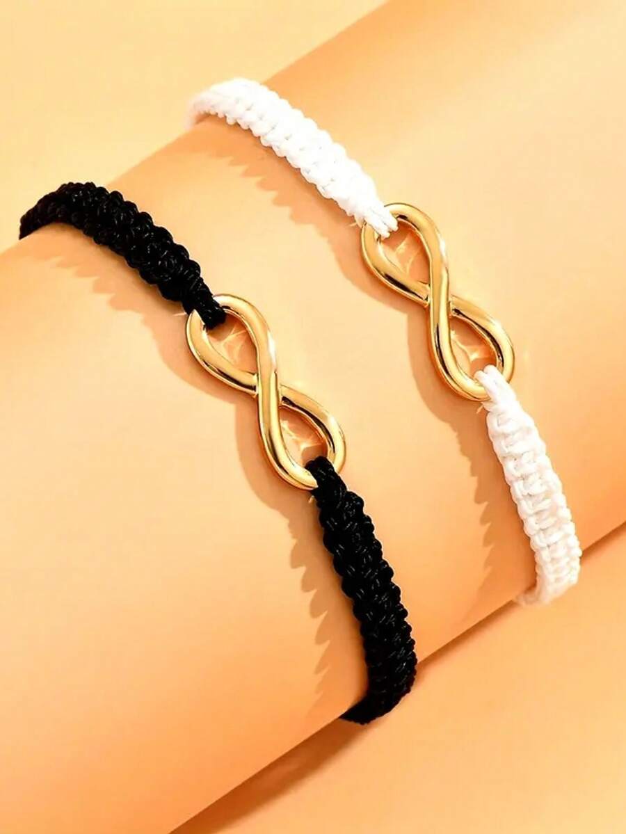 2pcs Summer Woven Infinity Symbol Charm Bracelets For Women, Couples Accessories, Festival Gift ...