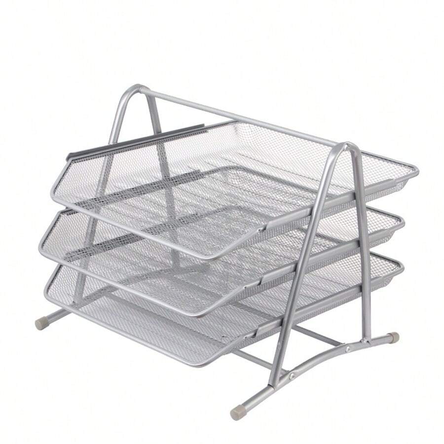 3-Tier Hollow Metal Document Tray, Movable Storage Rack, Office File ...