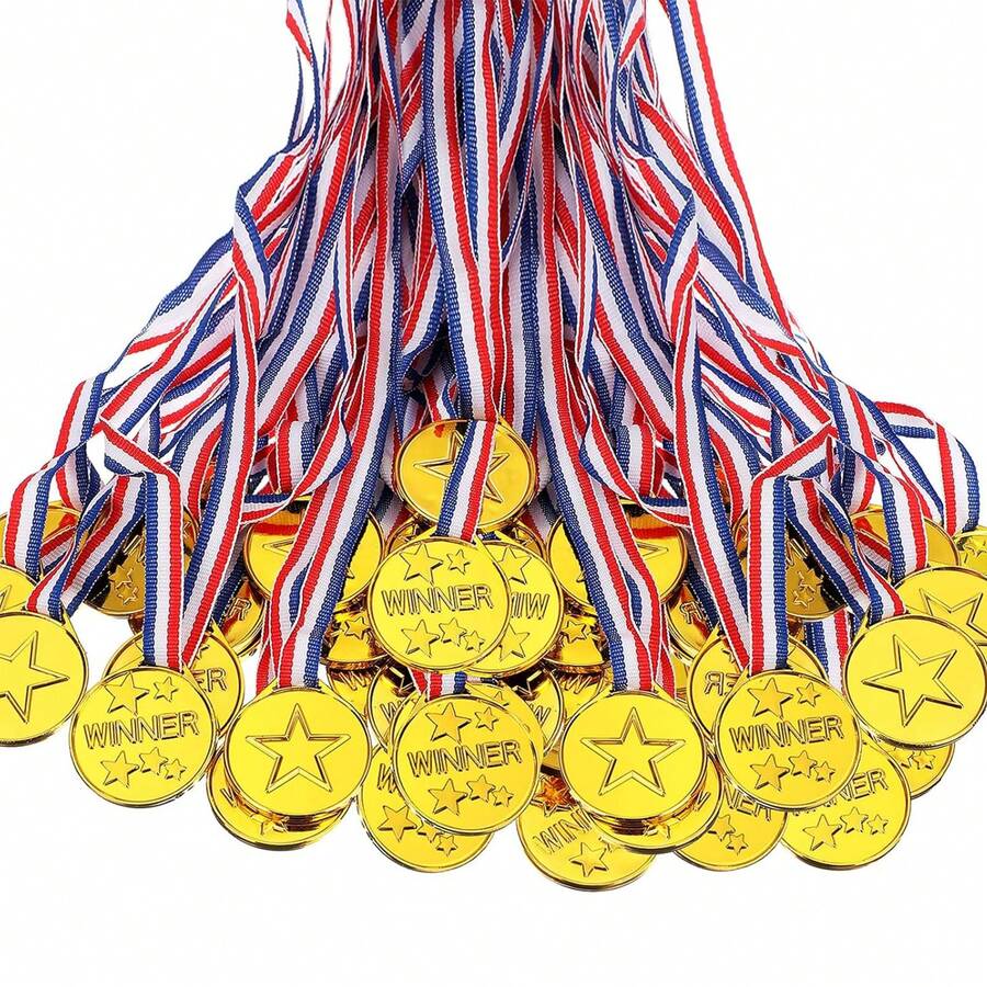 12Pieces Gold Plastic Winner Award Medals, Gymnastics Field Day Awards ...