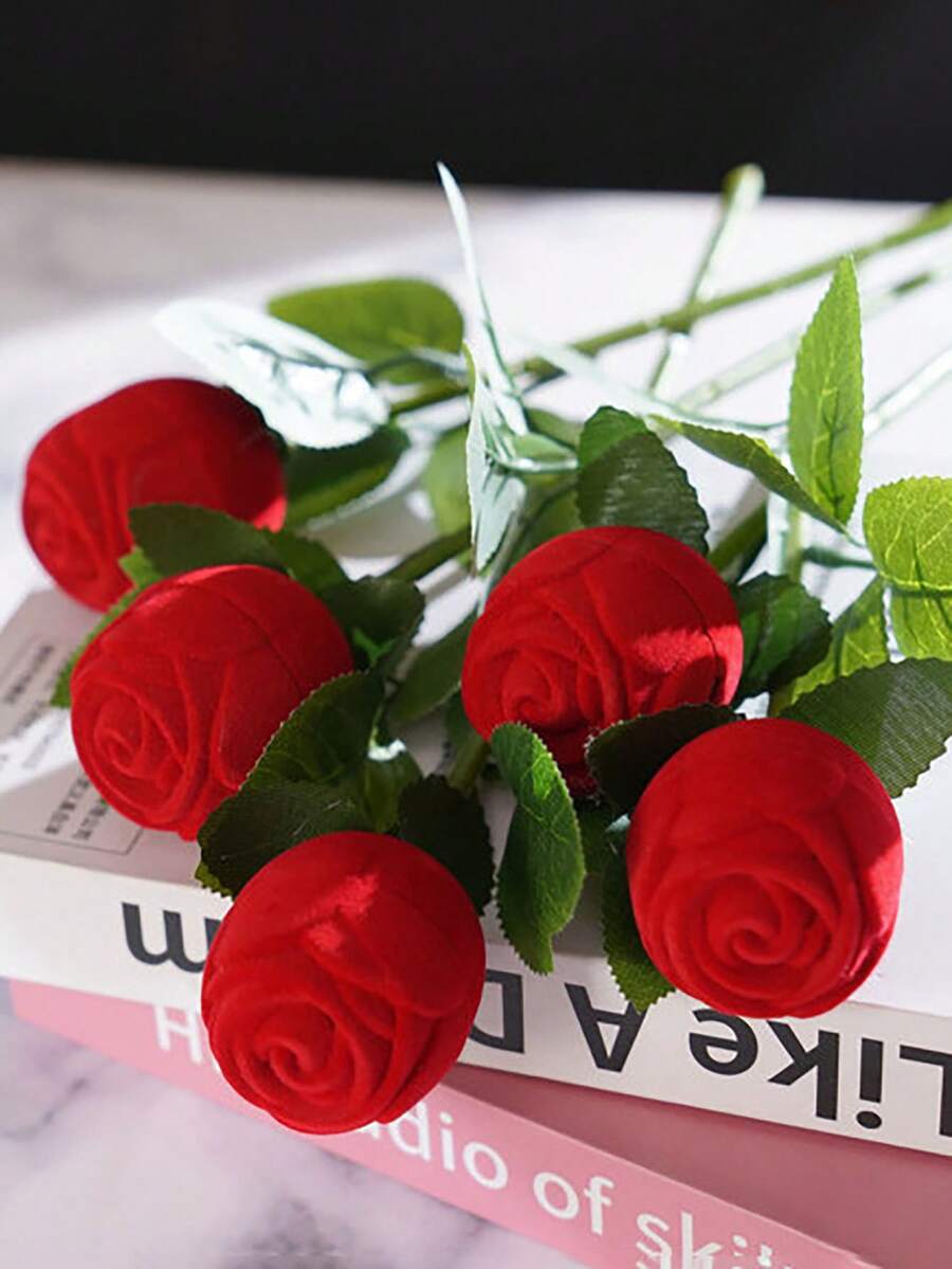 Creative Rose Flower Shaped Ring Box, Faux Rose Jewelry Box, Flocked ...