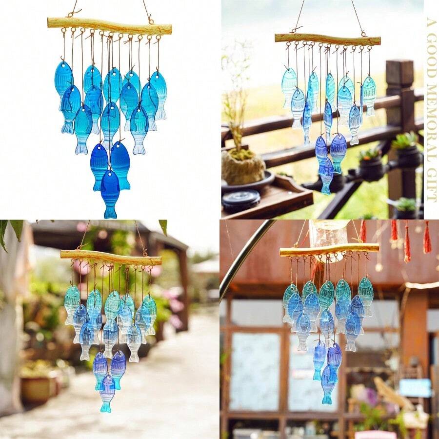 23 Blue Glass Sea Wind Chimes Handcrafted Fish Wind Chimes For Outside ...