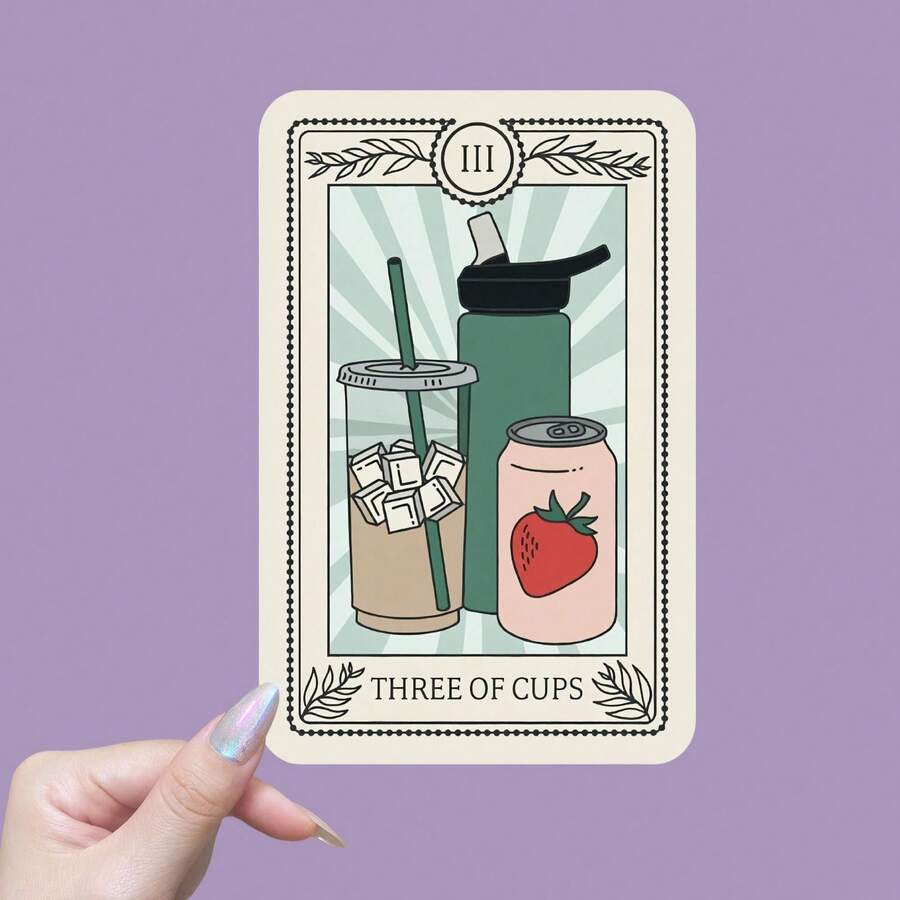 Pegatina de la Carta del Tarot de las Tres Copas, Duende de Bebida ...