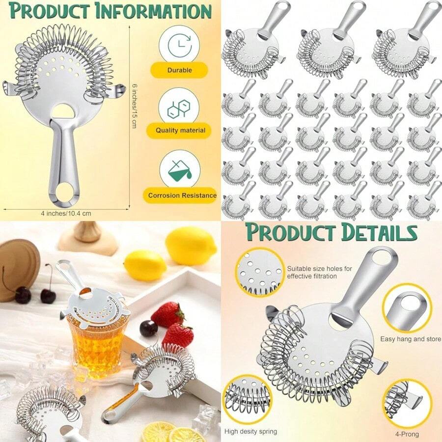 27 Pack Cocktail Strainer 4 Prong Stainless Steel Bar Strainer ...