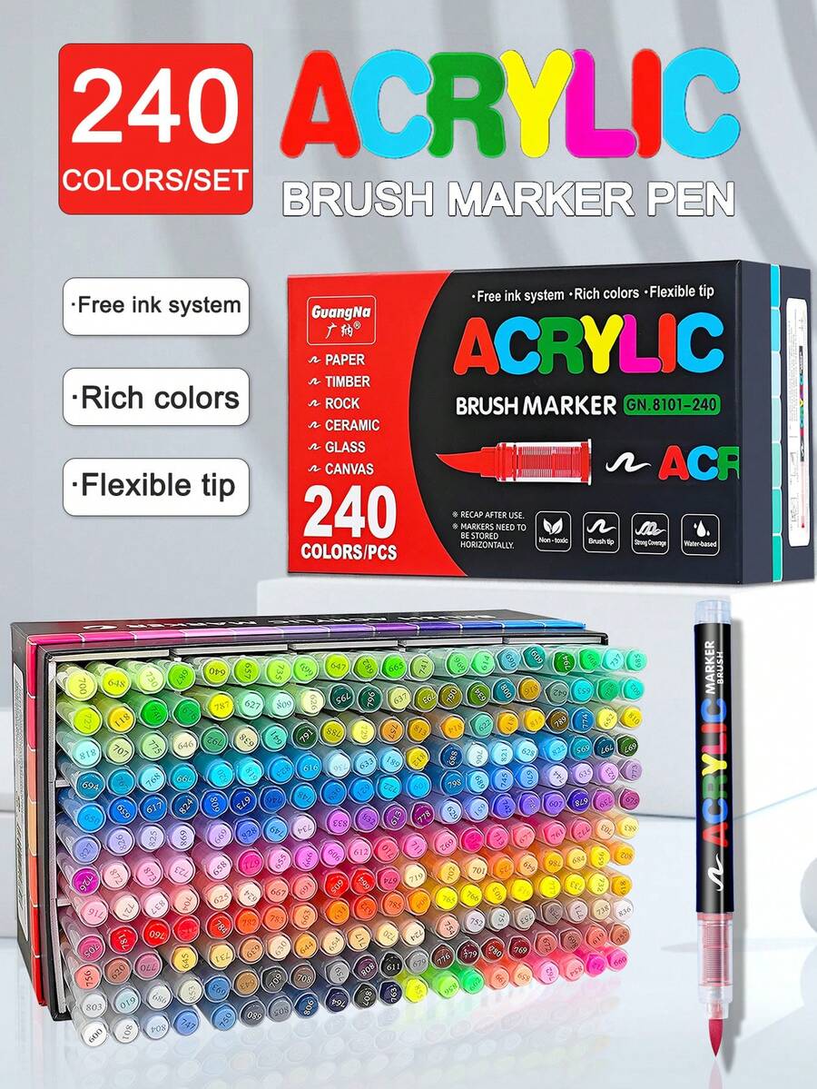 GuangNa 240-Farben Direktflüssige Acryl-Markerstifte, weiche Spitze ...