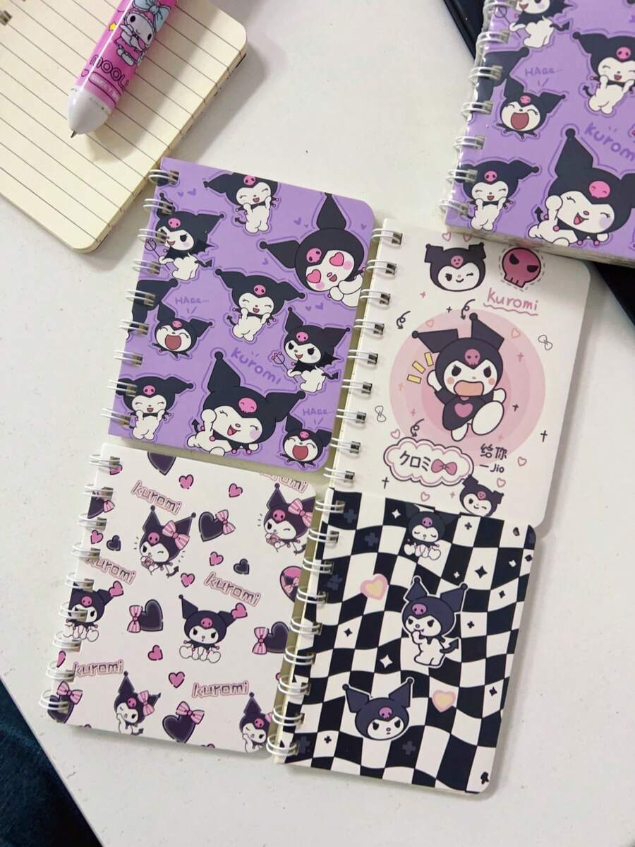 Sanrio 4pcs Kuromi Themed Cute Pink & Purple Spiral A7 Notebooks ...