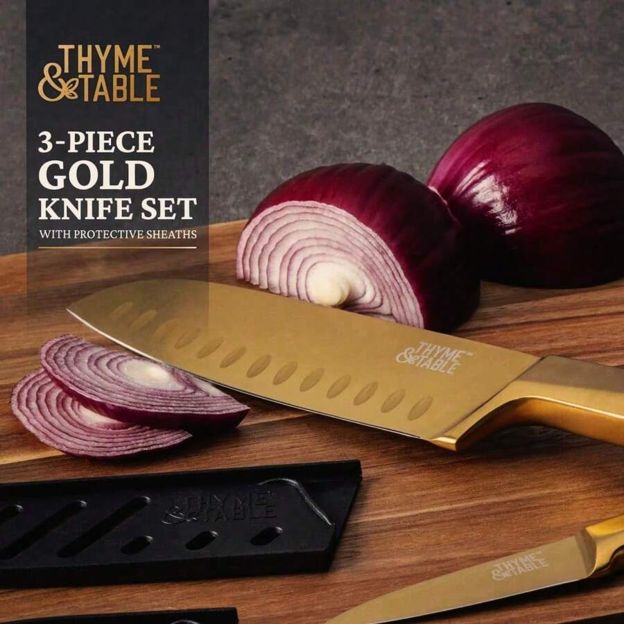 Thyme & Table 3-Piece Gold Kitchen Knife Set – Stainless Steel With ...