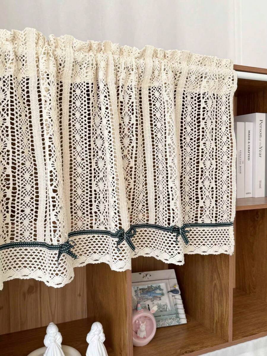 1 Stück Boho-Stil Gehäkelte Café-Vorhang mit grüner Schleife, Retro ...