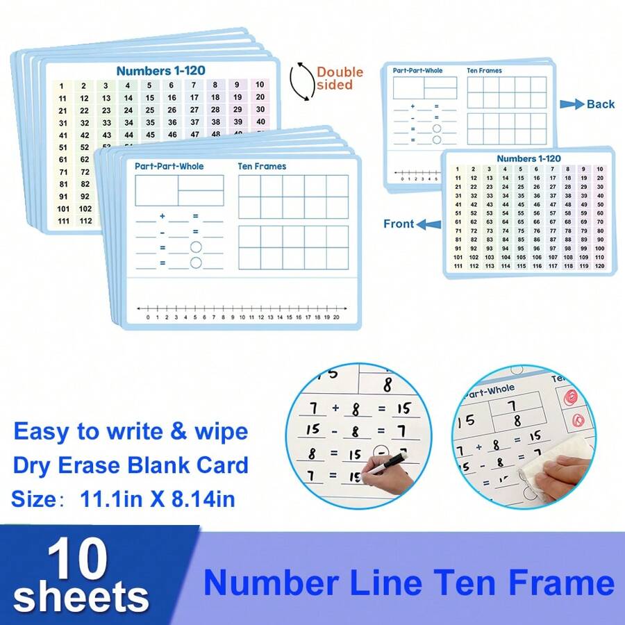10PCS Dry Erase Sheets For Practicing Math Manipulatives Addition ...