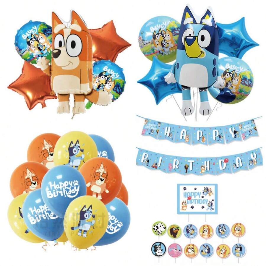 Bluey Bluey Themed Balloon Decoration Flag Cake Card Set, Birthday ...