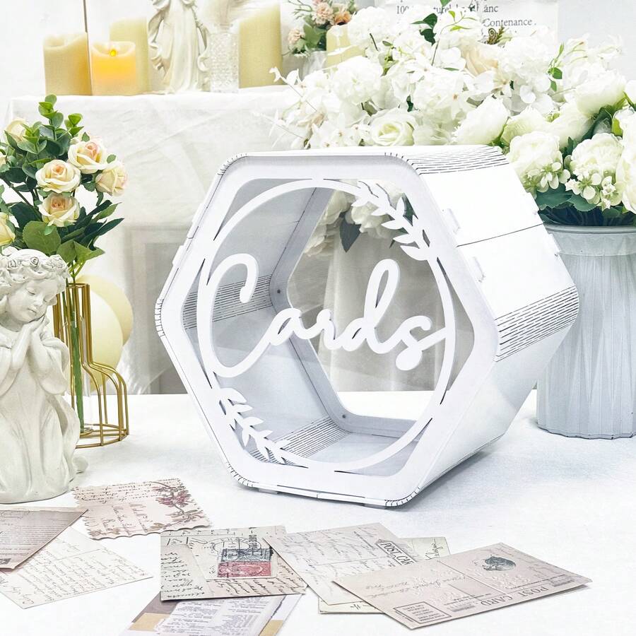 Wedding Card Box For Party, Hexagon White Wedding Card Boxes For ...